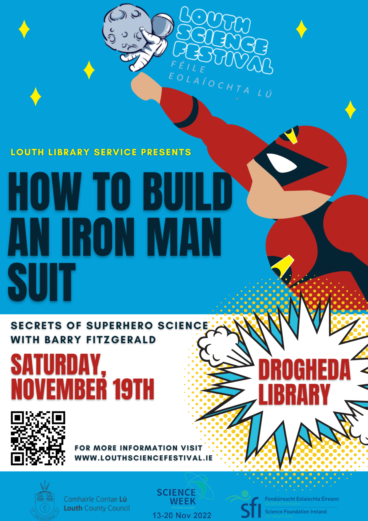 How to Build an Iron Man Suit Event Poster – Louth Science Festival